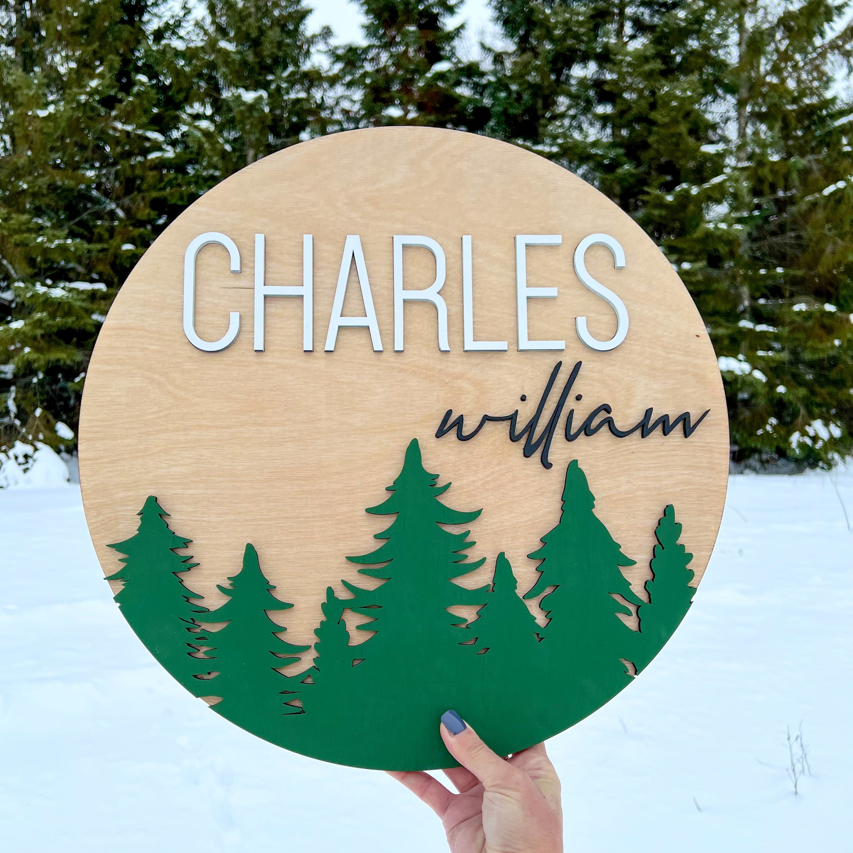 Round Pine Name Sign – Lakes Area Custom
